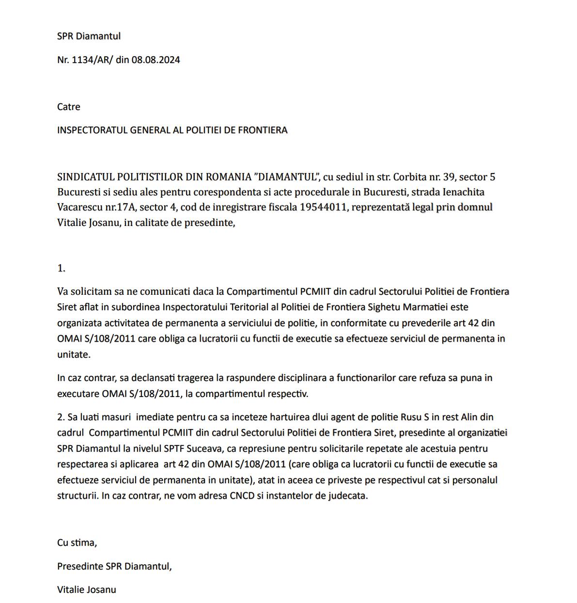 SERVICIUL DE PERMANENȚĂ - MOTIV DE HĂRȚUIRE - Sindicatul Politistilor ...